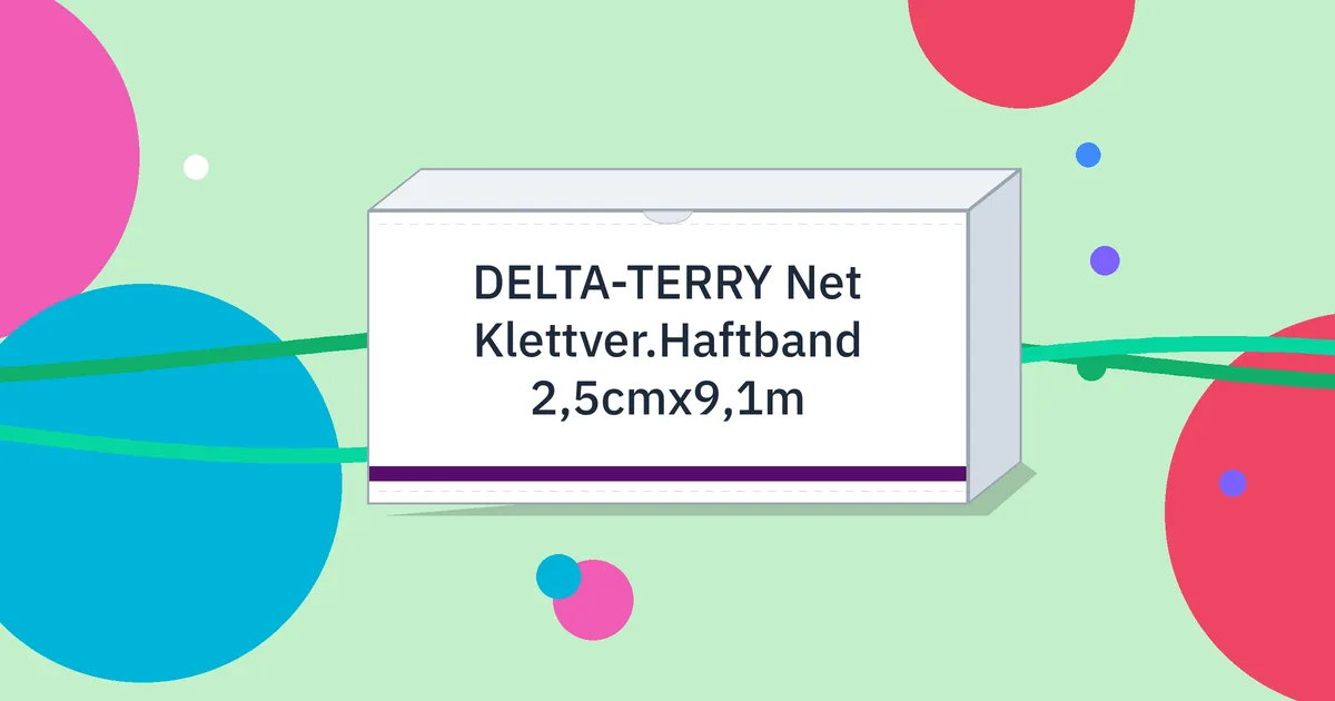 Symbolbild: Packung mit der Aufschrift DELTA-TERRY Net Klettver.Haftband 2,5cmx9,1m (PZN 02582041) – Verfügbarkeit und Bezug in Apotheken in Frankfurt am Main