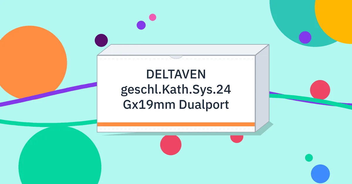 Symbolbild: Packung mit der Aufschrift DELTAVEN geschl.Kath.Sys.24 Gx19mm Dualport (PZN 13977021) – Verfügbarkeit und Bezug in Apotheken in Frankfurt am Main