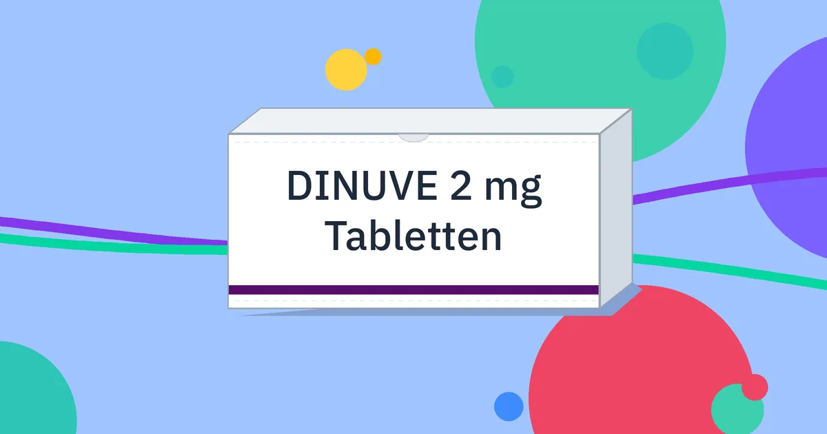 Symbolbild: Packung mit der Aufschrift DINUVE 2 mg Tabletten (PZN 15817735) – Verfügbarkeit und Bezug in Apotheken in Frankfurt am Main