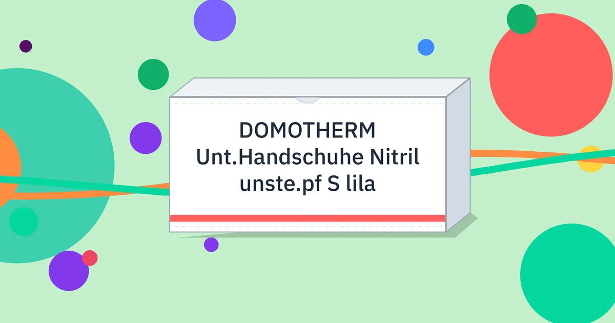 Symbolbild: Packung mit der Aufschrift DOMOTHERM Unt.Handschuhe Nitril unste.pf S lila (PZN 18489220) – Verfügbarkeit und Bezug in Apotheken in Frankfurt am Main