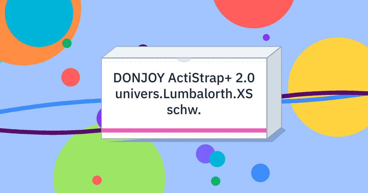 Symbolbild: Packung mit der Aufschrift DONJOY ActiStrap+ 2.0 univers.Lumbalorth.XS schw. (PZN 20571118) – Verfügbarkeit und Bezug in Apotheken in Frankfurt am Main