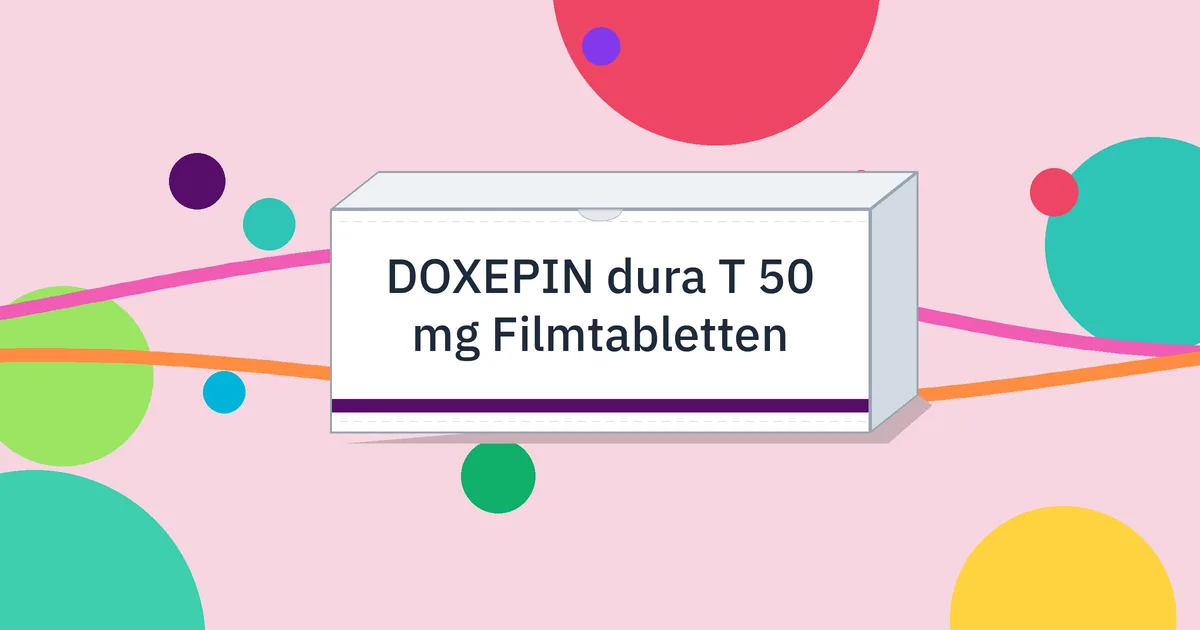 Symbolbild: Packung mit der Aufschrift DOXEPIN dura T 50 mg Filmtabletten (PZN 00581014) – Verfügbarkeit und Bezug in Apotheken in Frankfurt am Main