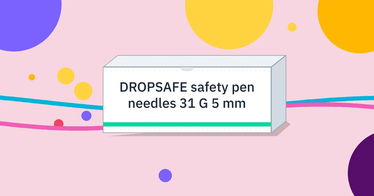 Symbolbild: Packung mit der Aufschrift DROPSAFE safety pen needles 31 G 5 mm (PZN 20012985) – Verfügbarkeit und Bezug in Apotheken in Frankfurt am Main