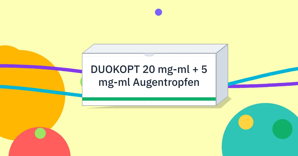 Symbolbild: Packung mit der Aufschrift DUOKOPT 20 mg-ml + 5 mg-ml Augentropfen (PZN 15191023) – Verfügbarkeit und Bezug in Apotheken in Frankfurt am Main