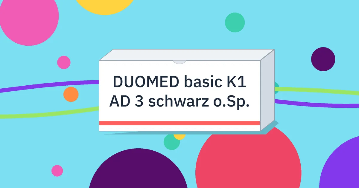 Symbolbild: Packung mit der Aufschrift DUOMED basic K1 AD 3 schwarz o.Sp. (PZN 20903371) – Verfügbarkeit und Bezug in Apotheken in Frankfurt am Main