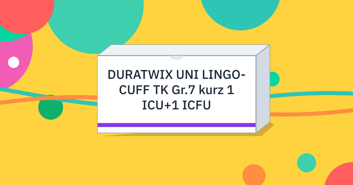 Symbolbild: Packung mit der Aufschrift DURATWIX UNI LINGO-CUFF TK Gr.7 kurz 1 ICU+1 ICFU (PZN 19788367) – Verfügbarkeit und Bezug in Apotheken in Frankfurt am Main