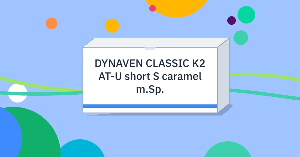Symbolbild: Packung mit der Aufschrift DYNAVEN CLASSIC K2 AT-U short S caramel m.Sp. (PZN 18419886) – Verfügbarkeit und Bezug in Apotheken in Frankfurt am Main