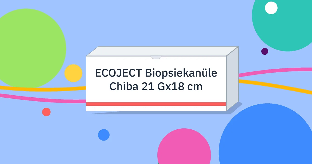 Symbolbild: Packung mit der Aufschrift ECOJECT Biopsiekanüle Chiba 21 Gx18 cm (PZN 06125286) – Verfügbarkeit und Bezug in Apotheken in Frankfurt am Main