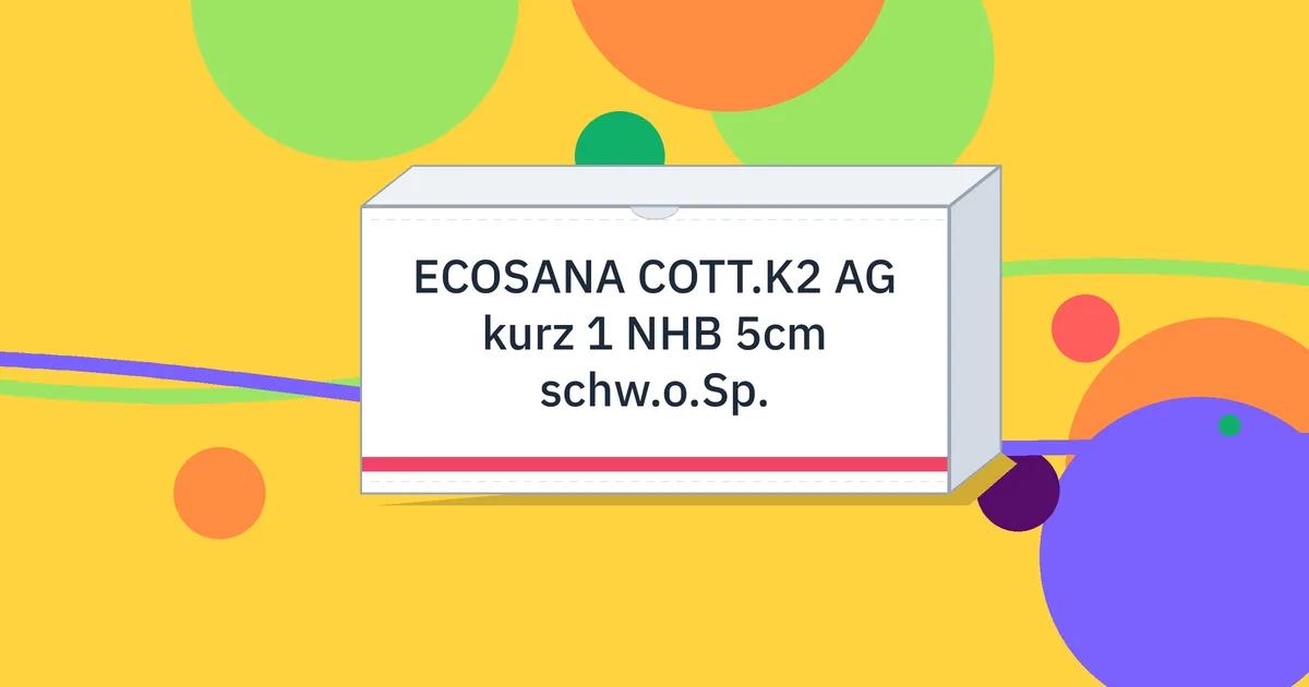 Symbolbild: Packung mit der Aufschrift ECOSANA COTT.K2 AG kurz 1 NHB 5cm schw.o.Sp. (PZN 16948445) – Verfügbarkeit und Bezug in Apotheken in Frankfurt am Main