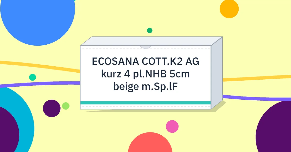 Symbolbild: Packung mit der Aufschrift ECOSANA COTT.K2 AG kurz 4 pl.NHB 5cm beige m.Sp.lF (PZN 16949999) – Verfügbarkeit und Bezug in Apotheken in Frankfurt am Main