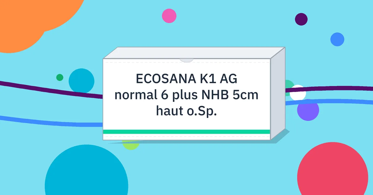 Symbolbild: Packung mit der Aufschrift ECOSANA K1 AG normal 6 plus NHB 5cm haut o.Sp. (PZN 04730190) – Verfügbarkeit und Bezug in Apotheken in Frankfurt am Main