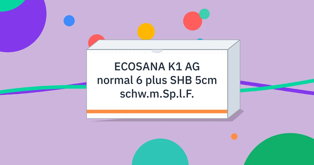 Symbolbild: Packung mit der Aufschrift ECOSANA K1 AG normal 6 plus SHB 5cm schw.m.Sp.l.F. (PZN 04729726) – Verfügbarkeit und Bezug in Apotheken in Frankfurt am Main