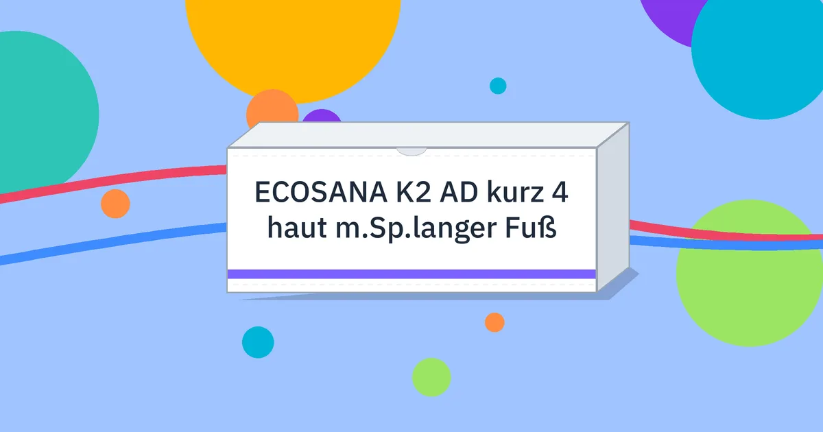 Symbolbild: Packung mit der Aufschrift ECOSANA K2 AD kurz 4 haut m.Sp.langer Fuß (PZN 10954143) – Verfügbarkeit und Bezug in Apotheken in Frankfurt am Main