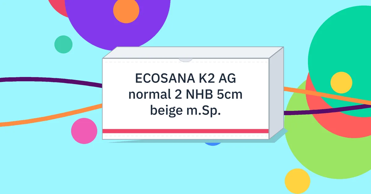 Symbolbild: Packung mit der Aufschrift ECOSANA K2 AG normal 2 NHB 5cm beige m.Sp. (PZN 01390693) – Verfügbarkeit und Bezug in Apotheken in Frankfurt am Main