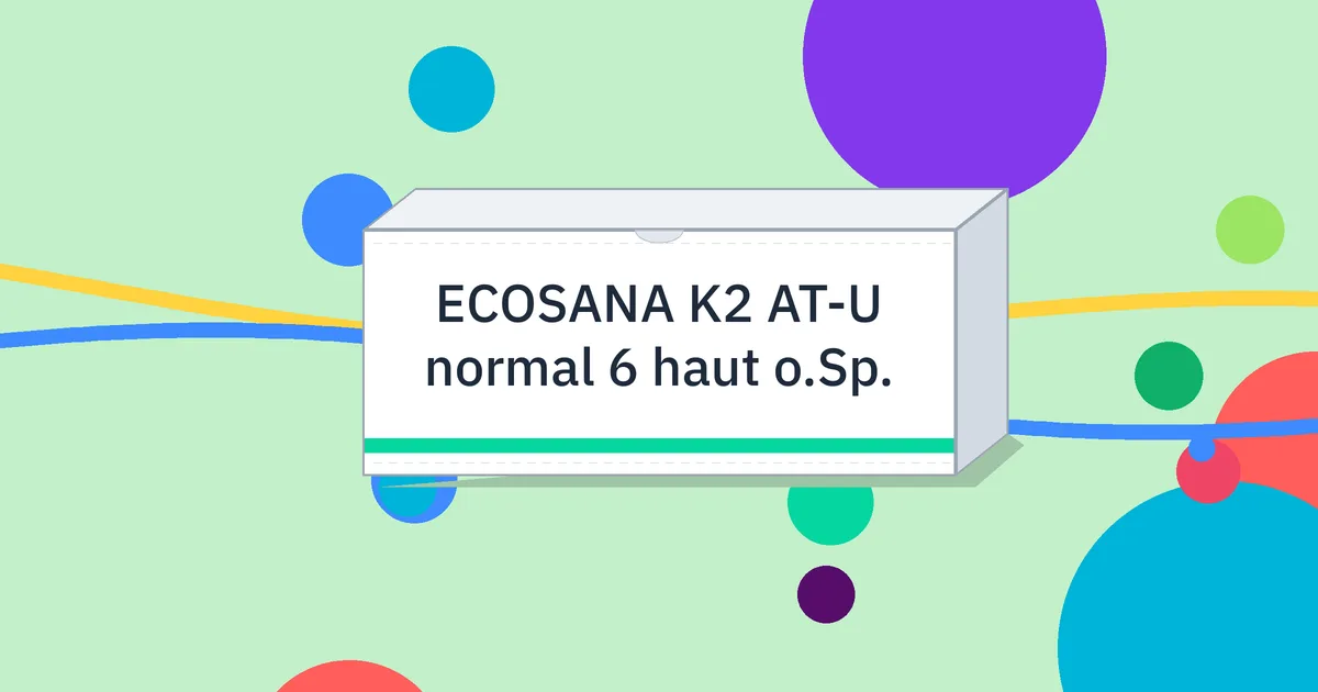 Symbolbild: Packung mit der Aufschrift ECOSANA K2 AT-U normal 6 haut o.Sp. (PZN 01590707) – Verfügbarkeit und Bezug in Apotheken in Frankfurt am Main