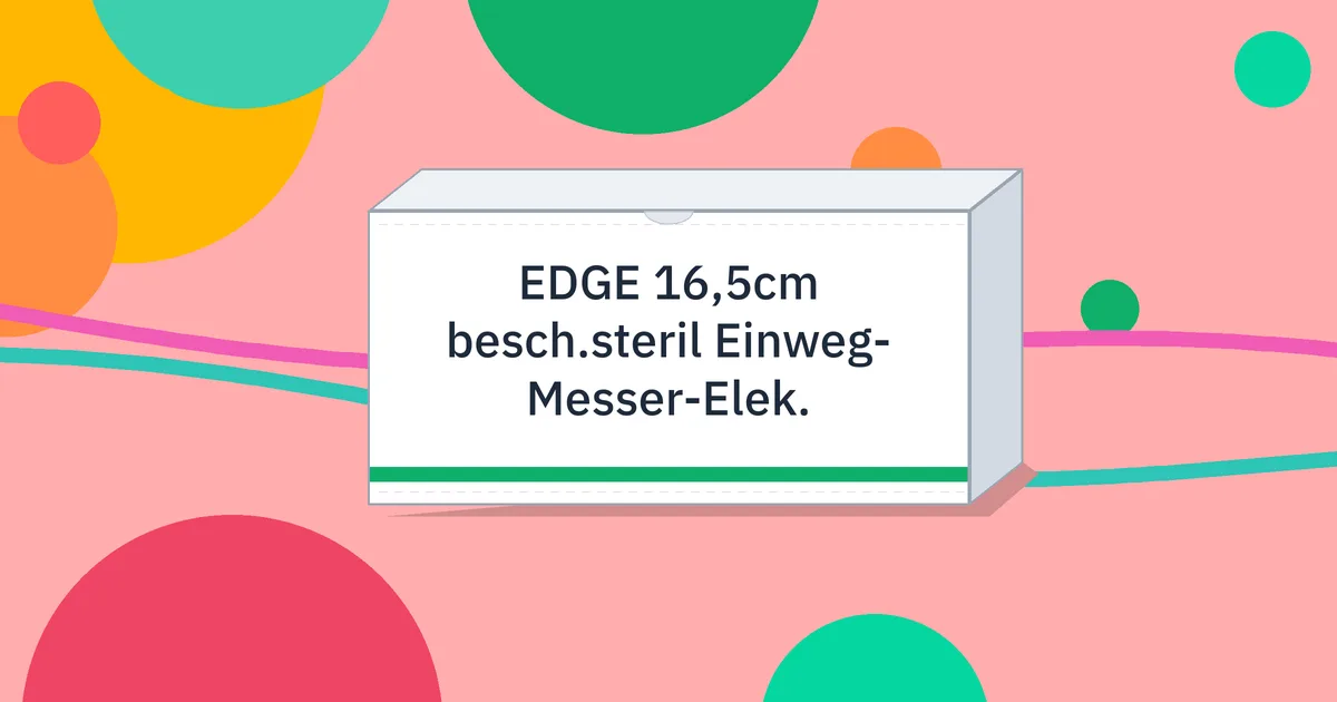 Symbolbild: Packung mit der Aufschrift EDGE 16,5cm besch.steril Einweg-Messer-Elek. (PZN 16050603) – Verfügbarkeit und Bezug in Apotheken in Frankfurt am Main