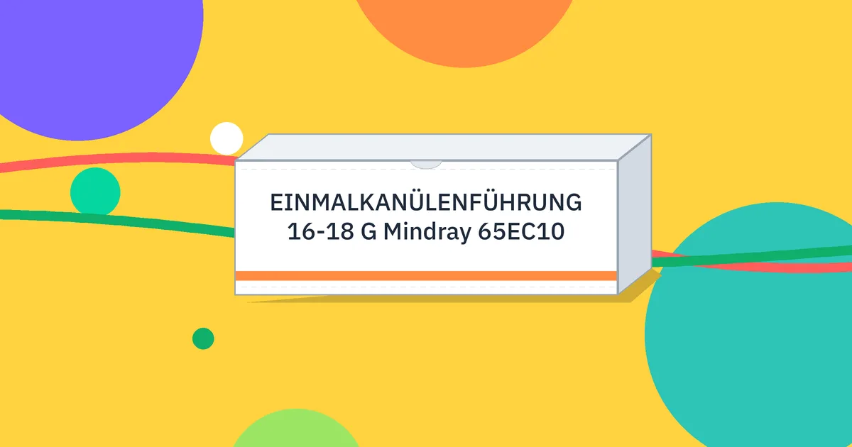 Symbolbild: Packung mit der Aufschrift EINMALKANÜLENFÜHRUNG 16-18 G Mindray 65EC10 (PZN 20288776) – Verfügbarkeit und Bezug in Apotheken in Frankfurt am Main