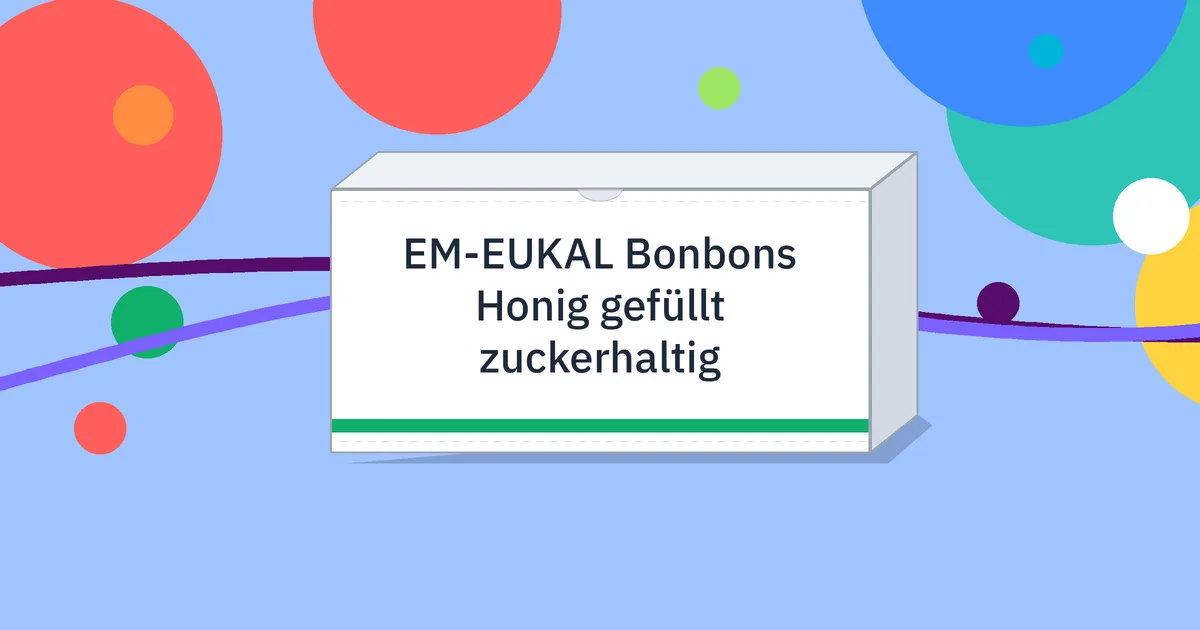 Symbolbild: Packung mit der Aufschrift EM-EUKAL Bonbons Honig gefüllt zuckerhaltig (PZN 03166511) – Verfügbarkeit und Bezug in Apotheken in Frankfurt am Main
