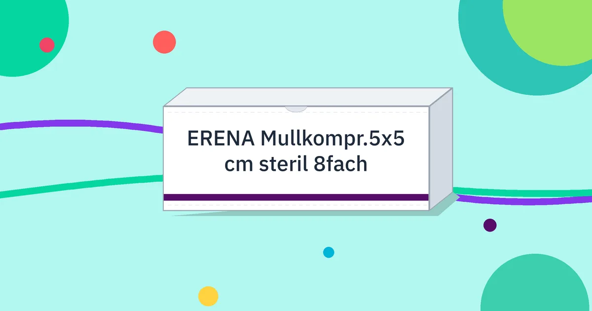 Symbolbild: Packung mit der Aufschrift ERENA Mullkompr.5x5 cm steril 8fach (PZN 03305361) – Verfügbarkeit und Bezug in Apotheken in Frankfurt am Main