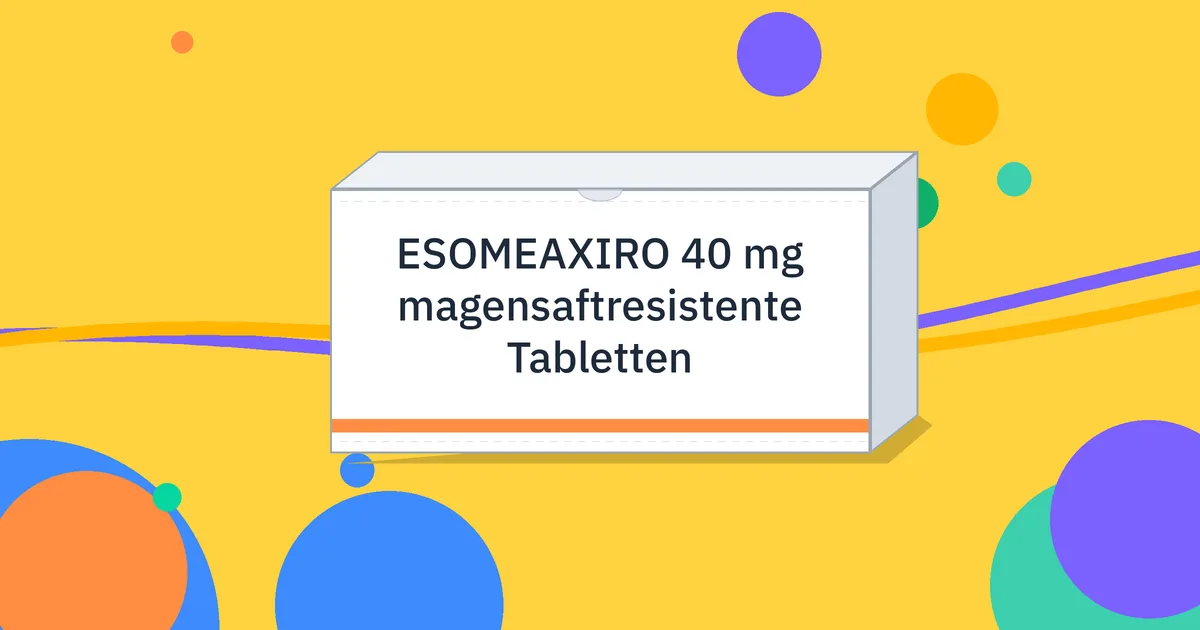 Symbolbild: Packung mit der Aufschrift ESOMEAXIRO 40 mg magensaftresistente Tabletten (PZN 20197625) – Verfügbarkeit und Bezug in Apotheken in Frankfurt am Main