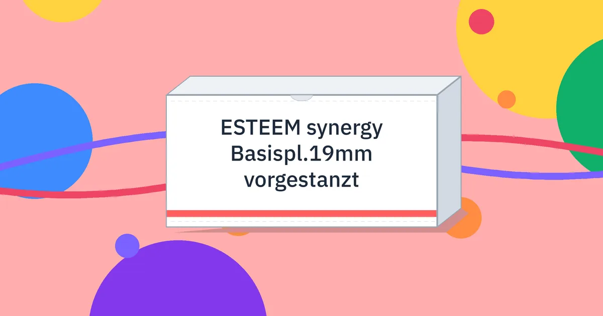 Symbolbild: Packung mit der Aufschrift ESTEEM synergy Basispl.19mm vorgestanzt (PZN 02197521) – Verfügbarkeit und Bezug in Apotheken in Frankfurt am Main