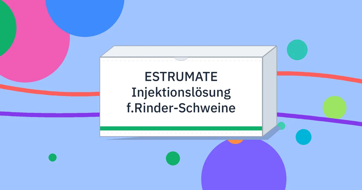 Symbolbild: Packung mit der Aufschrift ESTRUMATE Injektionslösung f.Rinder-Schweine (PZN 09150741) – Verfügbarkeit und Bezug in Apotheken in Frankfurt am Main