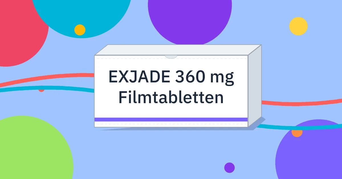 Symbolbild: Packung mit der Aufschrift EXJADE 360 mg Filmtabletten (PZN 17670360) – Verfügbarkeit und Bezug in Apotheken in Frankfurt am Main