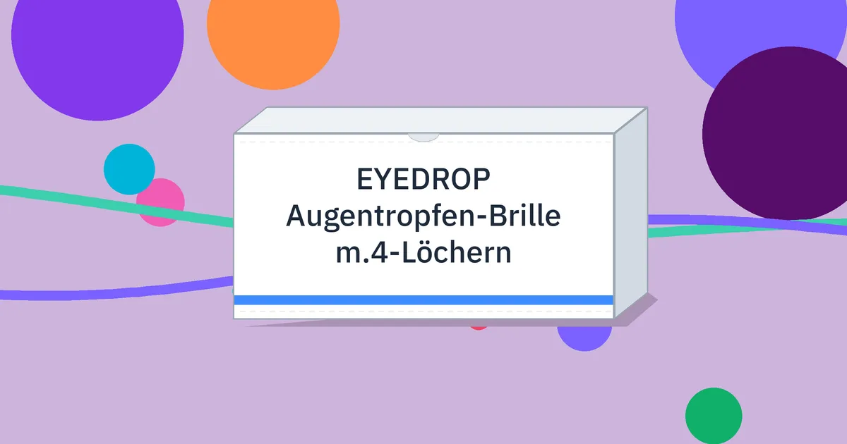 Symbolbild: Packung mit der Aufschrift EYEDROP Augentropfen-Brille m.4-Löchern (PZN 20357253) – Verfügbarkeit und Bezug in Apotheken in Frankfurt am Main