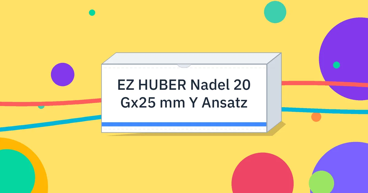 Symbolbild: Packung mit der Aufschrift EZ HUBER Nadel 20 Gx25 mm Y Ansatz (PZN 05037048) – Verfügbarkeit und Bezug in Apotheken in Frankfurt am Main