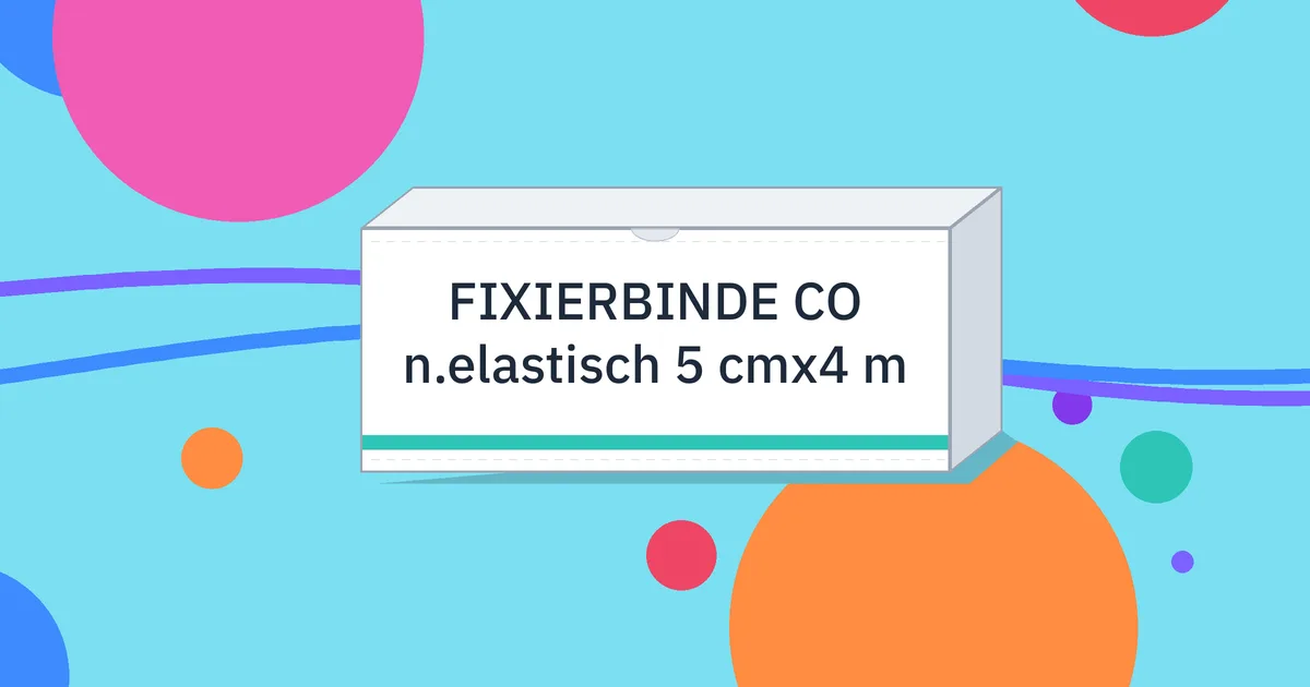 Symbolbild: Packung mit der Aufschrift FIXIERBINDE CO n.elastisch 5 cmx4 m (PZN 06931768) – Verfügbarkeit und Bezug in Apotheken in Frankfurt am Main