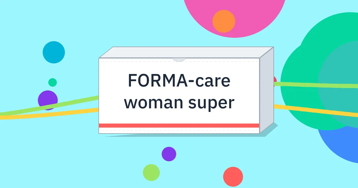Symbolbild: Packung mit der Aufschrift FORMA-care woman super (PZN 03707148) – Verfügbarkeit und Bezug in Apotheken in Frankfurt am Main