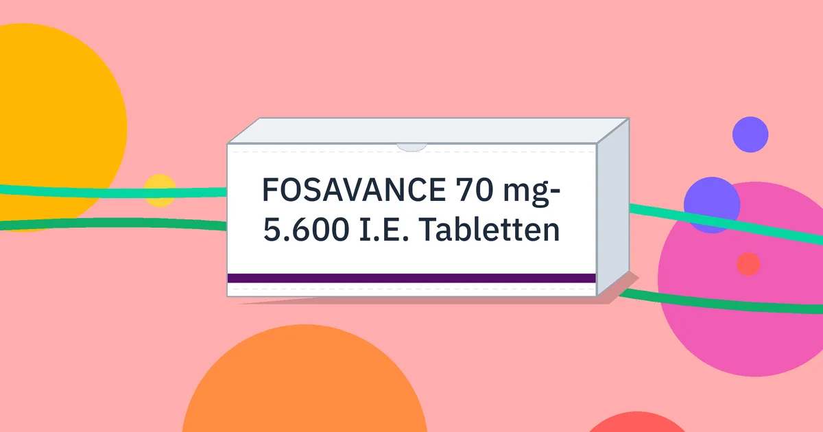 Symbolbild: Packung mit der Aufschrift FOSAVANCE 70 mg-5.600 I.E. Tabletten (PZN 15241442) – Verfügbarkeit und Bezug in Apotheken in Frankfurt am Main