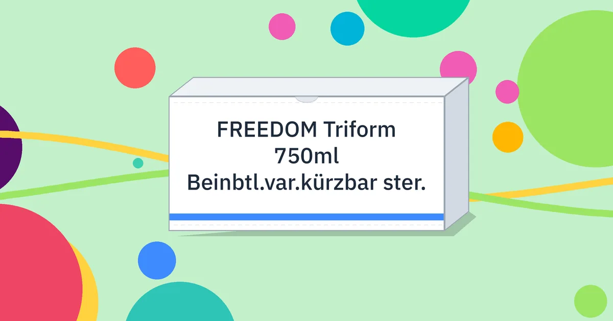 Symbolbild: Packung mit der Aufschrift FREEDOM Triform 750ml Beinbtl.var.kürzbar ster. (PZN 03838442) – Verfügbarkeit und Bezug in Apotheken in Frankfurt am Main