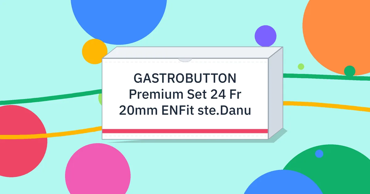 Symbolbild: Packung mit der Aufschrift GASTROBUTTON Premium Set 24 Fr 20mm ENFit ste.Danu (PZN 16884142) – Verfügbarkeit und Bezug in Apotheken in Frankfurt am Main