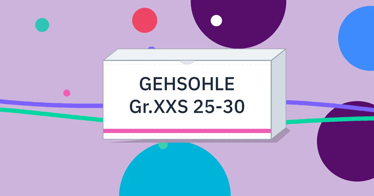 Symbolbild: Packung mit der Aufschrift GEHSOHLE Gr.XXS 25-30 (PZN 13925722) – Verfügbarkeit und Bezug in Apotheken in Frankfurt am Main