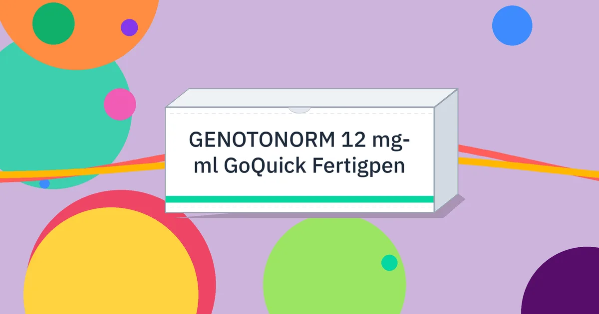 Symbolbild: Packung mit der Aufschrift GENOTONORM 12 mg-ml GoQuick Fertigpen (PZN 16633003) – Verfügbarkeit und Bezug in Apotheken in Frankfurt am Main