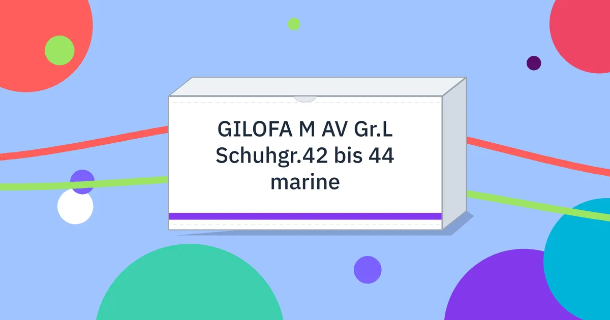 Symbolbild: Packung mit der Aufschrift GILOFA M AV Gr.L Schuhgr.42 bis 44 marine (PZN 16726443) – Verfügbarkeit und Bezug in Apotheken in Frankfurt am Main