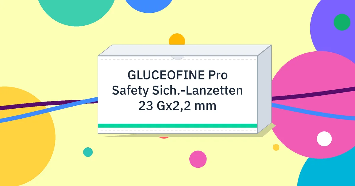 Symbolbild: Packung mit der Aufschrift GLUCEOFINE Pro Safety Sich.-Lanzetten 23 Gx2,2 mm (PZN 20548817) – Verfügbarkeit und Bezug in Apotheken in Frankfurt am Main