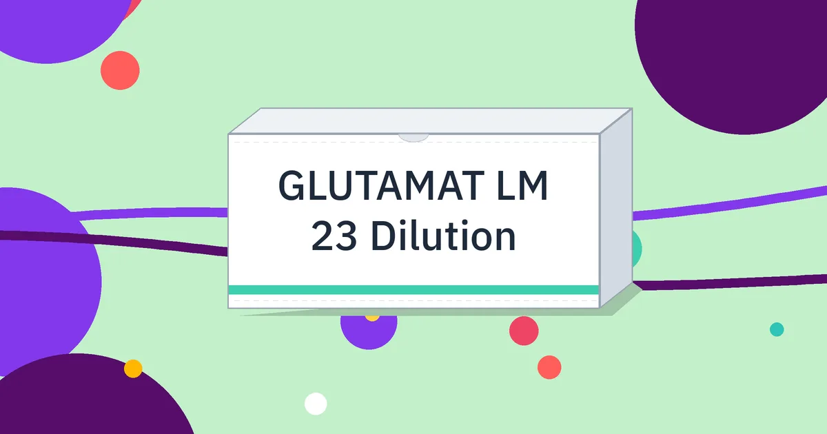 Symbolbild: Packung mit der Aufschrift GLUTAMAT LM 23 Dilution (PZN 12879552) – Verfügbarkeit und Bezug in Apotheken in Frankfurt am Main