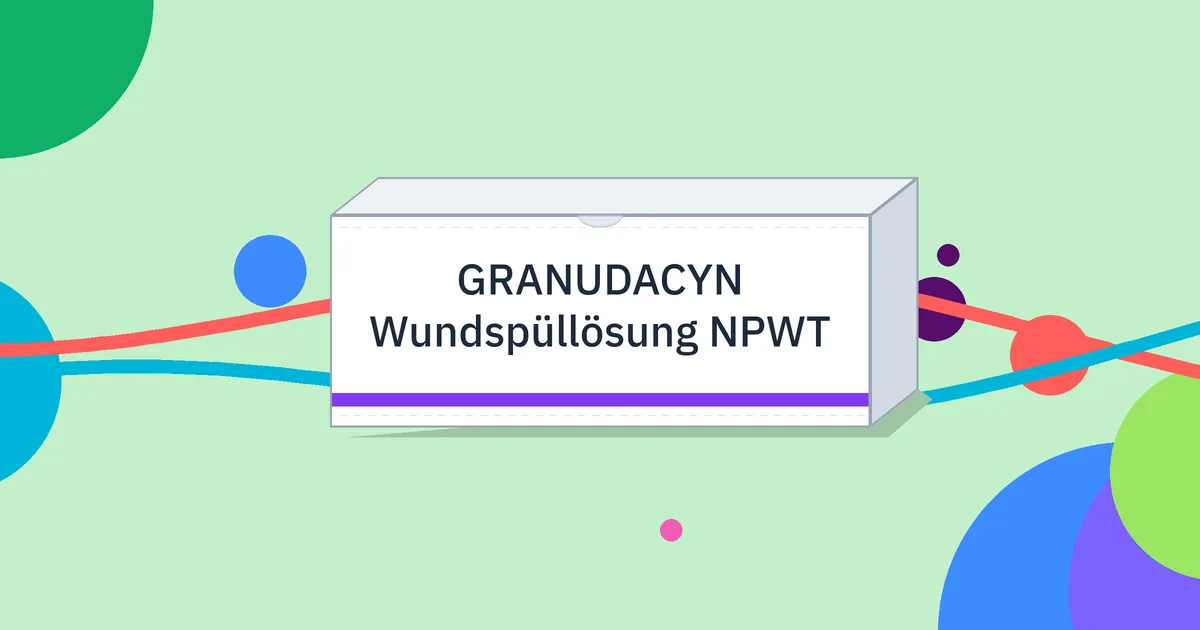 Symbolbild: Packung mit der Aufschrift GRANUDACYN Wundspüllösung NPWT (PZN 17902511) – Verfügbarkeit und Bezug in Apotheken in Frankfurt am Main