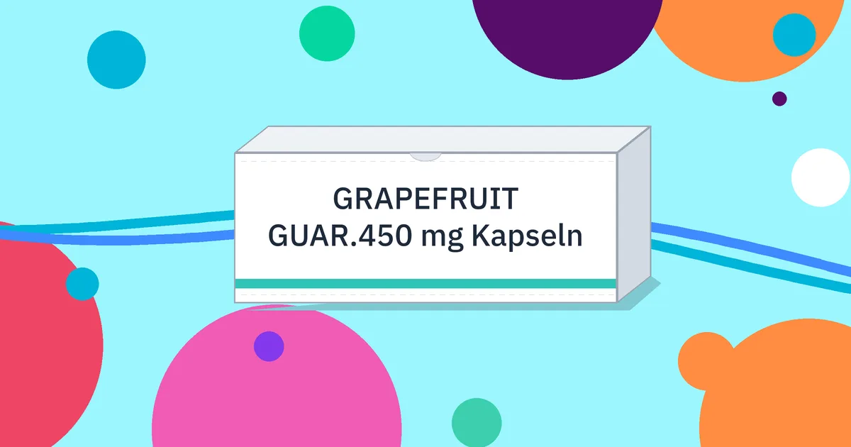 Symbolbild: Packung mit der Aufschrift GRAPEFRUIT GUAR.450 mg Kapseln (PZN 09463523) – Verfügbarkeit und Bezug in Apotheken in Frankfurt am Main