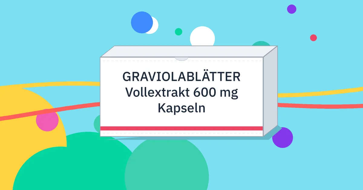 Symbolbild: Packung mit der Aufschrift GRAVIOLABLÄTTER Vollextrakt 600 mg Kapseln (PZN 12371380) – Verfügbarkeit und Bezug in Apotheken in Frankfurt am Main
