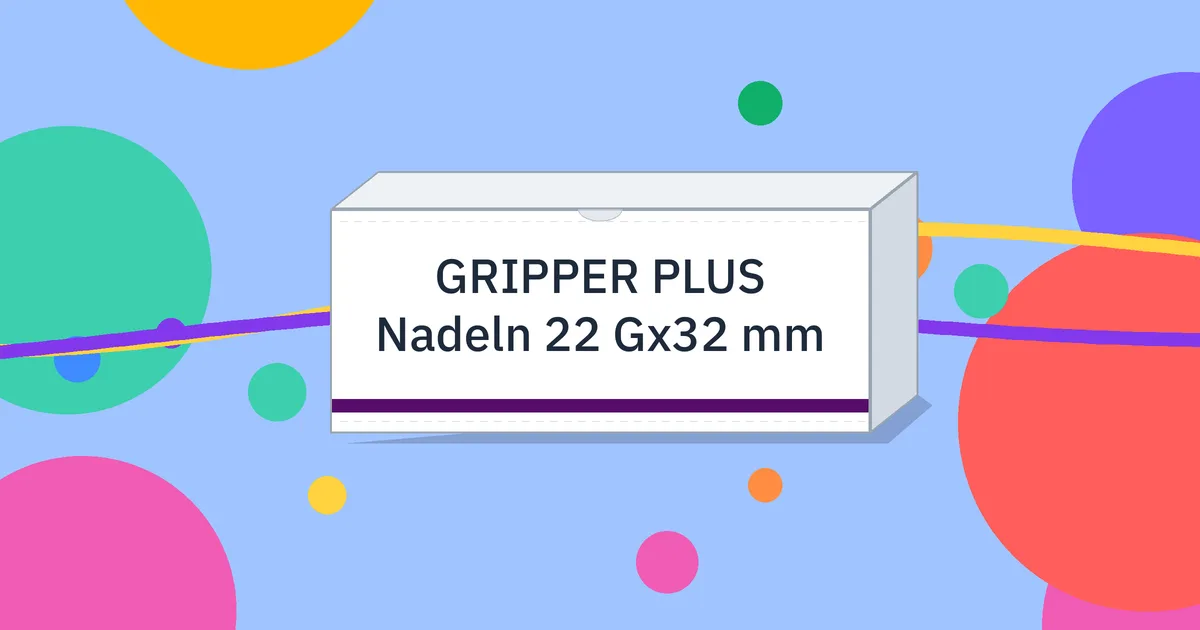 Symbolbild: Packung mit der Aufschrift GRIPPER PLUS Nadeln 22 Gx32 mm (PZN 00108401) – Verfügbarkeit und Bezug in Apotheken in Frankfurt am Main