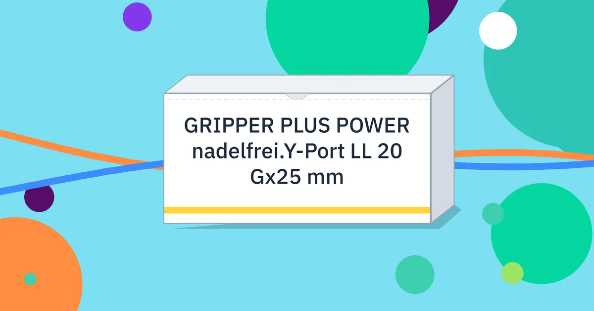 Symbolbild: Packung mit der Aufschrift GRIPPER PLUS POWER nadelfrei.Y-Port LL 20 Gx25 mm (PZN 09676331) – Verfügbarkeit und Bezug in Apotheken in Frankfurt am Main