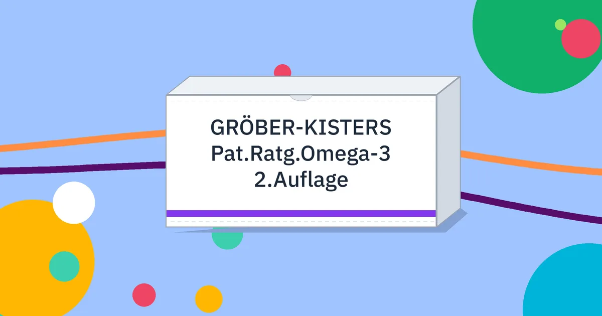 Symbolbild: Packung mit der Aufschrift GRÖBER-KISTERS Pat.Ratg.Omega-3 2.Auflage (PZN 16582501) – Verfügbarkeit und Bezug in Apotheken in Frankfurt am Main