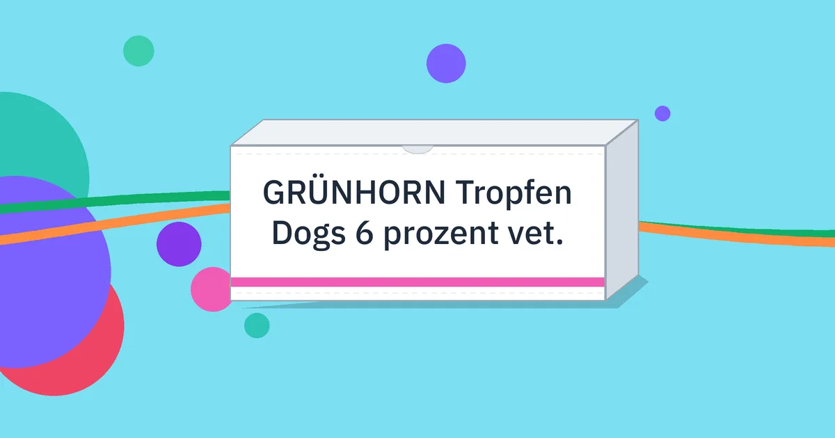 Symbolbild: Packung mit der Aufschrift GRÜNHORN Tropfen Dogs 6 prozent vet. (PZN 18375054) – Verfügbarkeit und Bezug in Apotheken in Frankfurt am Main