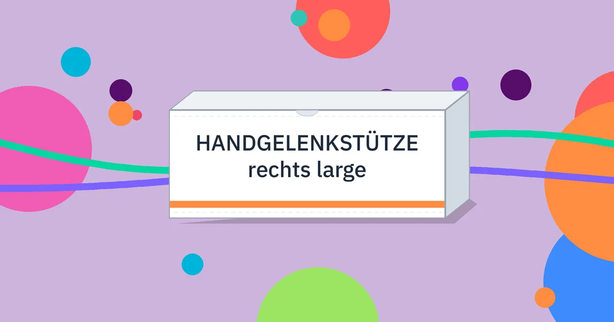 Symbolbild: Packung mit der Aufschrift HANDGELENKSTÜTZE rechts large (PZN 00468134) – Verfügbarkeit und Bezug in Apotheken in Frankfurt am Main
