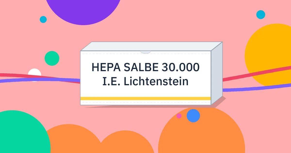 Symbolbild: Packung mit der Aufschrift HEPA SALBE 30.000 I.E. Lichtenstein (PZN 03970207) – Verfügbarkeit und Bezug in Apotheken in Frankfurt am Main