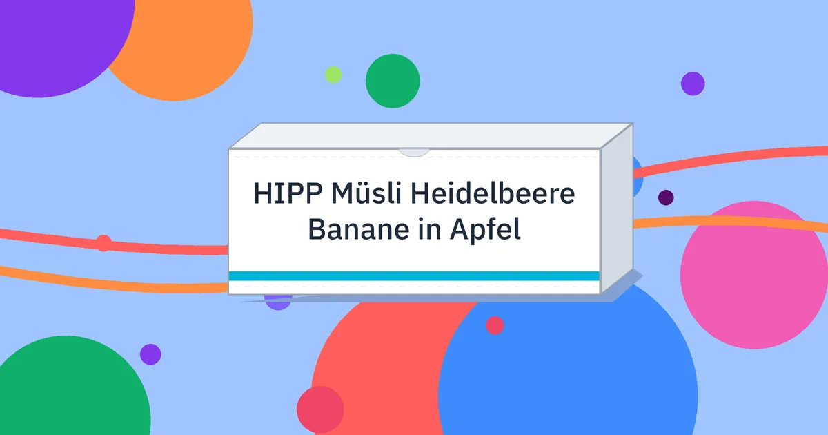 Symbolbild: Packung mit der Aufschrift HIPP Müsli Heidelbeere Banane in Apfel (PZN 19720694) – Verfügbarkeit und Bezug in Apotheken in Frankfurt am Main