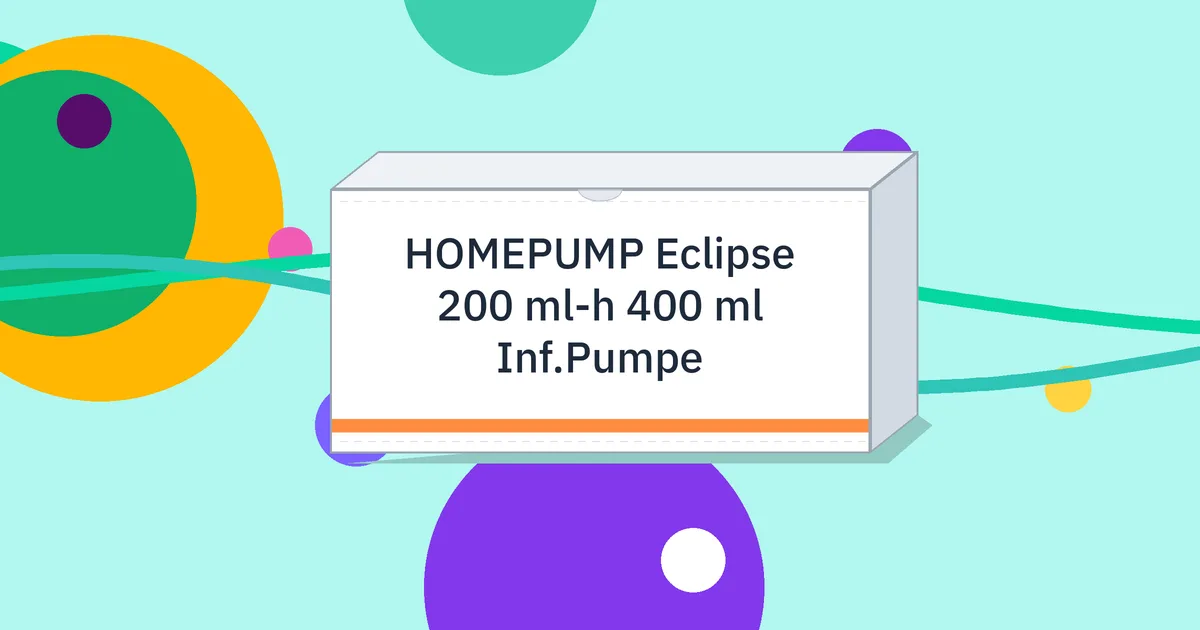 Symbolbild: Packung mit der Aufschrift HOMEPUMP Eclipse 200 ml-h 400 ml Inf.Pumpe (PZN 10625770) – Verfügbarkeit und Bezug in Apotheken in Frankfurt am Main